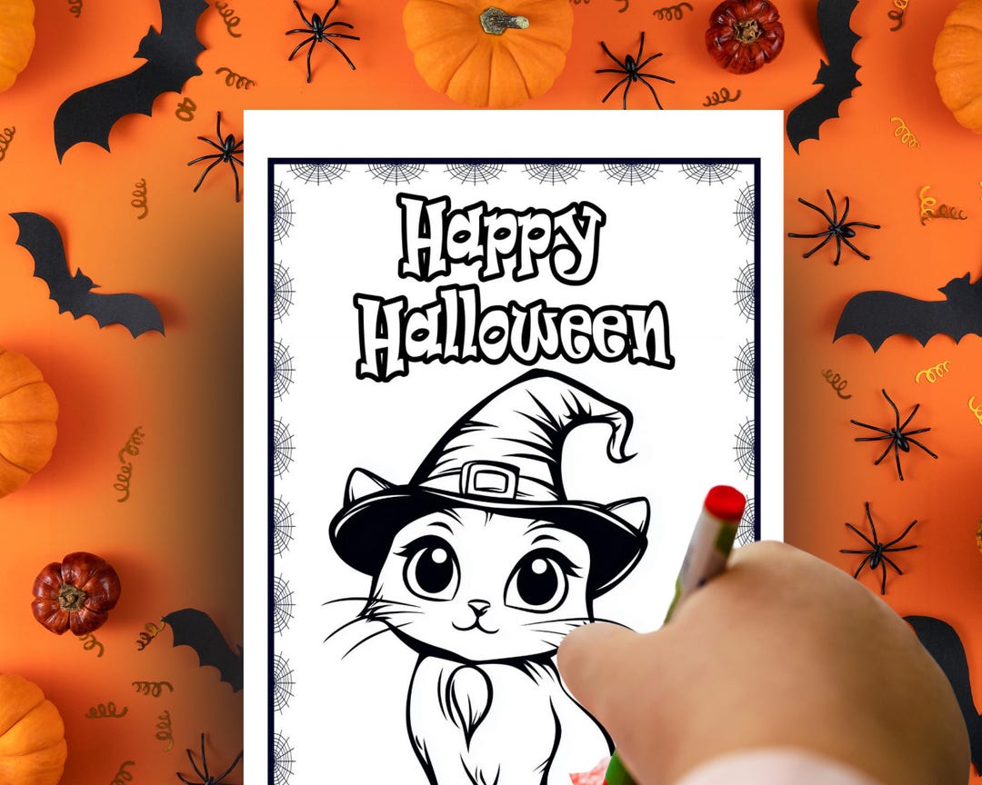 Halloween Coloring Cards Printable Homemade Cards Fall Activity ...