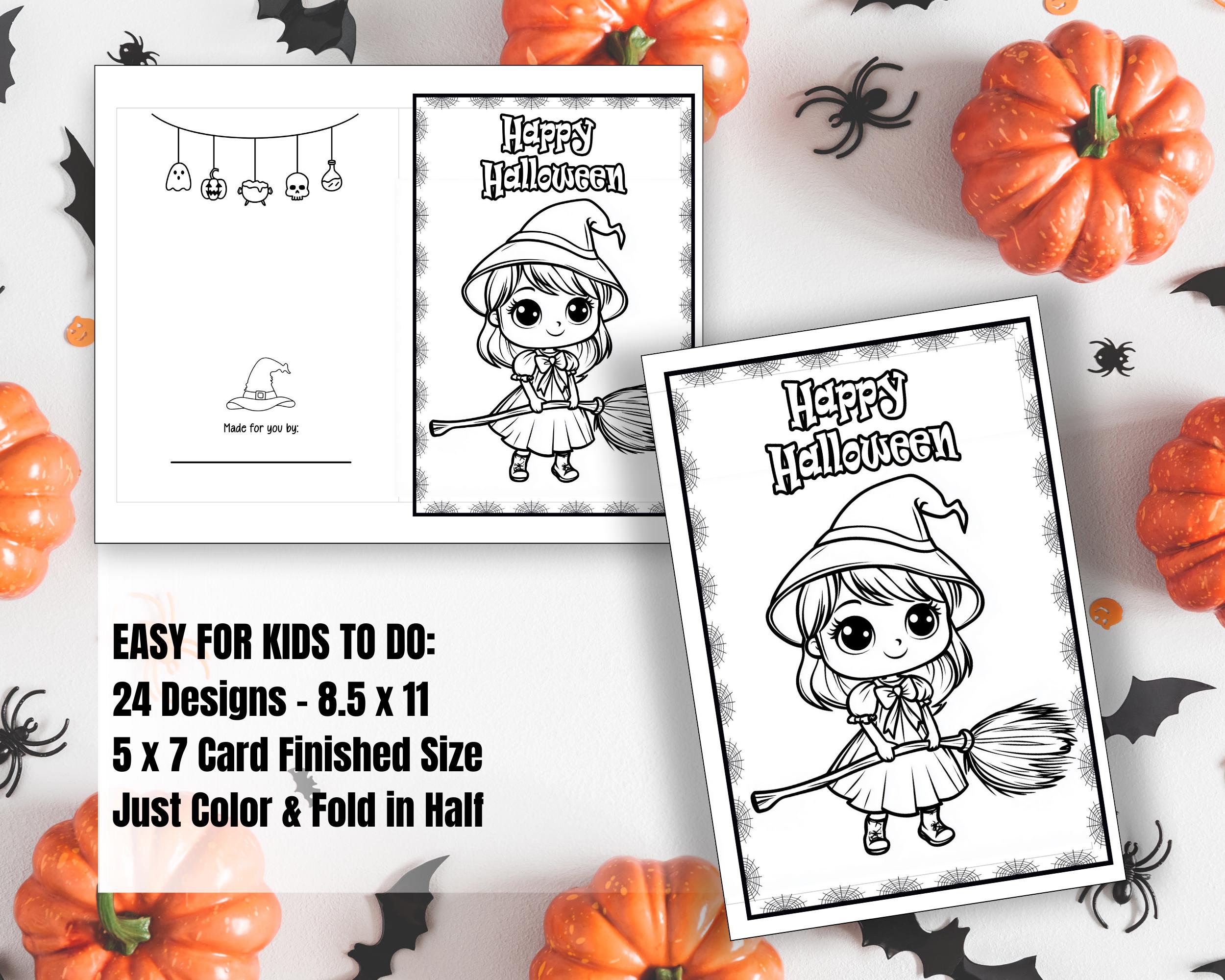 Halloween Coloring Cards Printable Homemade Cards Fall Activity ...
