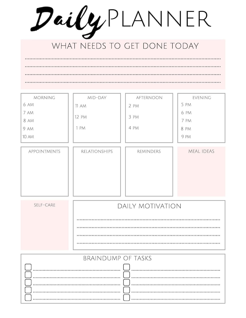 Daily Planner 2025 Planner Page Digital 2025 Diary Daily Routine Pink ...