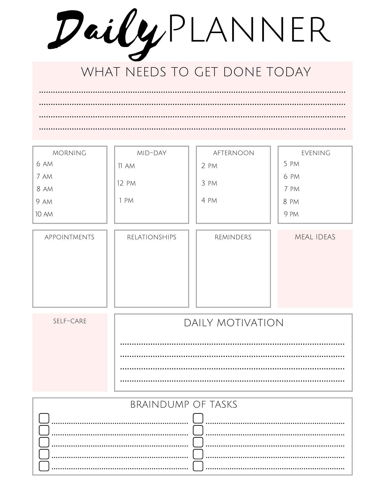 Daily Planner 2025 Planner Page Digital 2025 Diary Daily Routine Pink ...