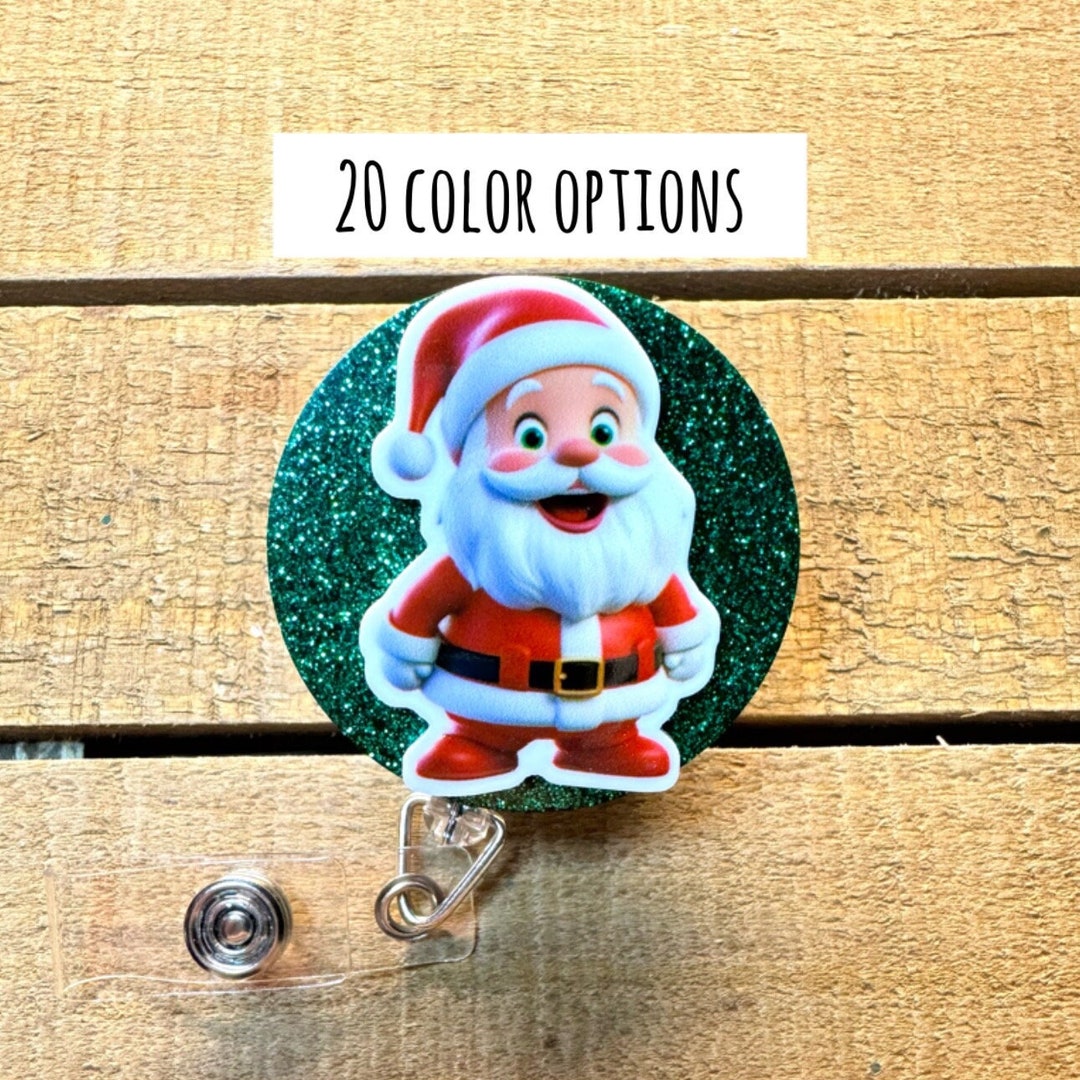 Happy Santa Badge Reel With Glittered Background - Etsy