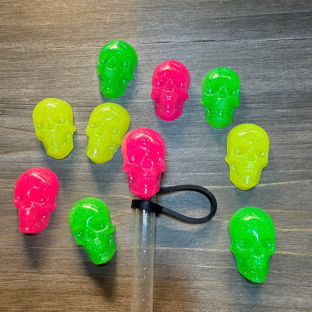 Neon Glitter Skull Straw Cap 3 Colors to Choose From - Etsy