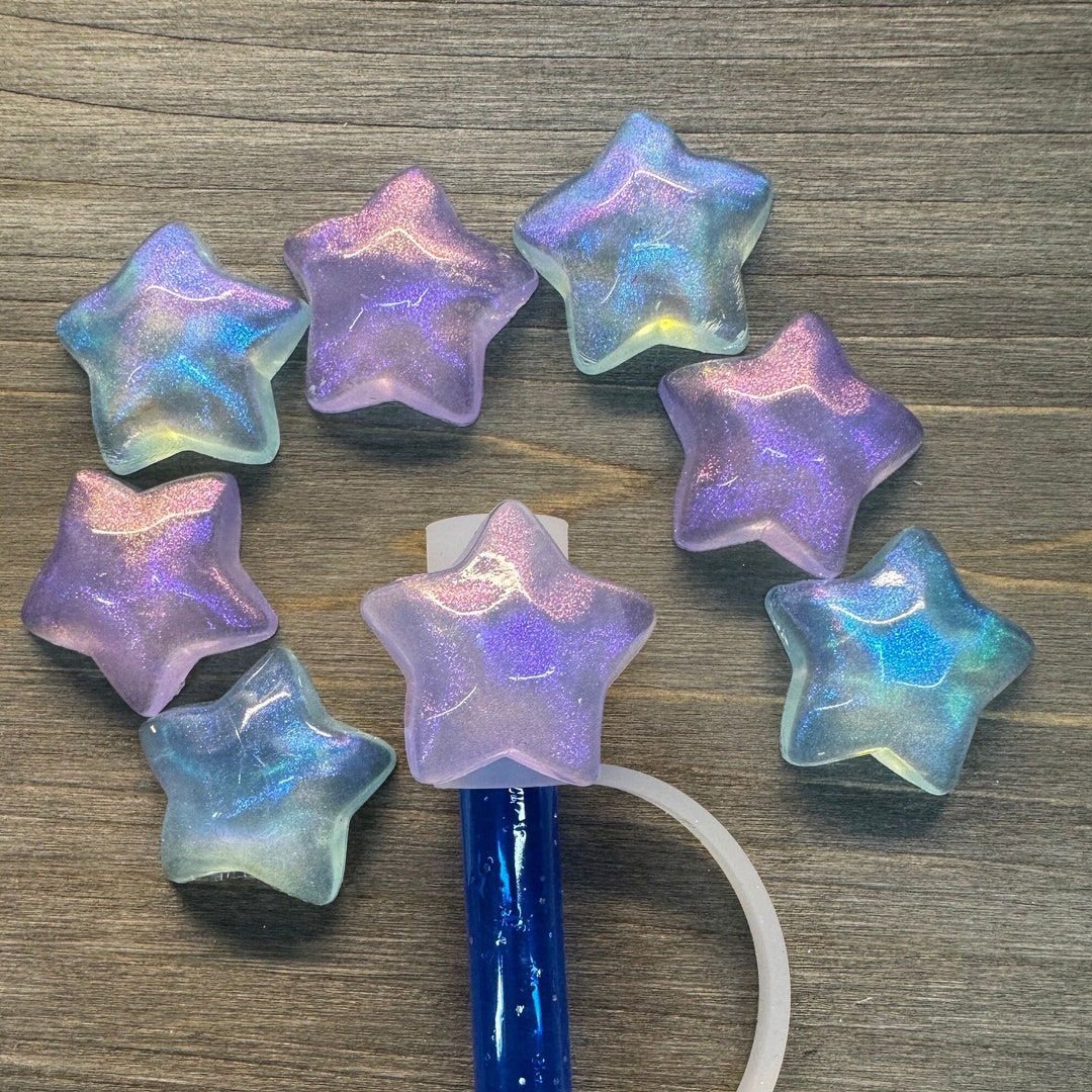 Shimmer Star Straw Cap Topper Mermaid Glass Effect 2 Colors to Choose ...