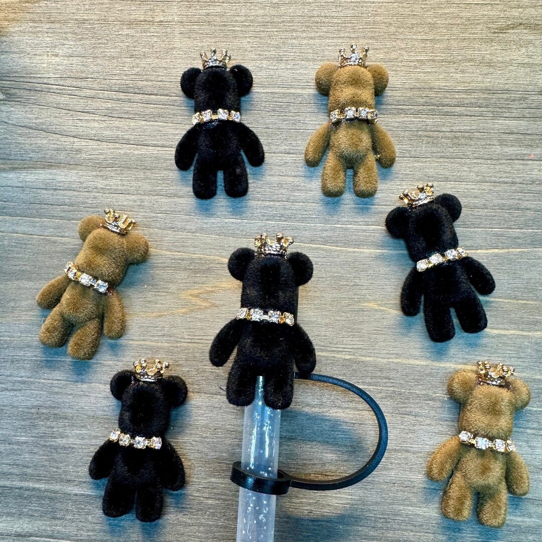 Fuzzy Crowned Bear Straw Cap Topper 2 Color Choices - Etsy