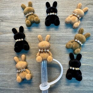 Fuzzy Bling Bunny Straw Cap Topper 3 Color Choices - Etsy