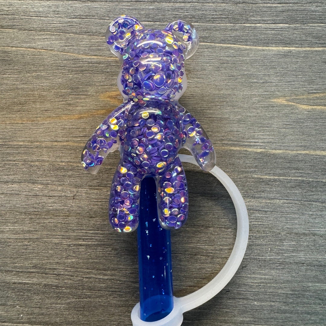 Purple Glitter Bubble Bear Straw Cap Topper - Etsy