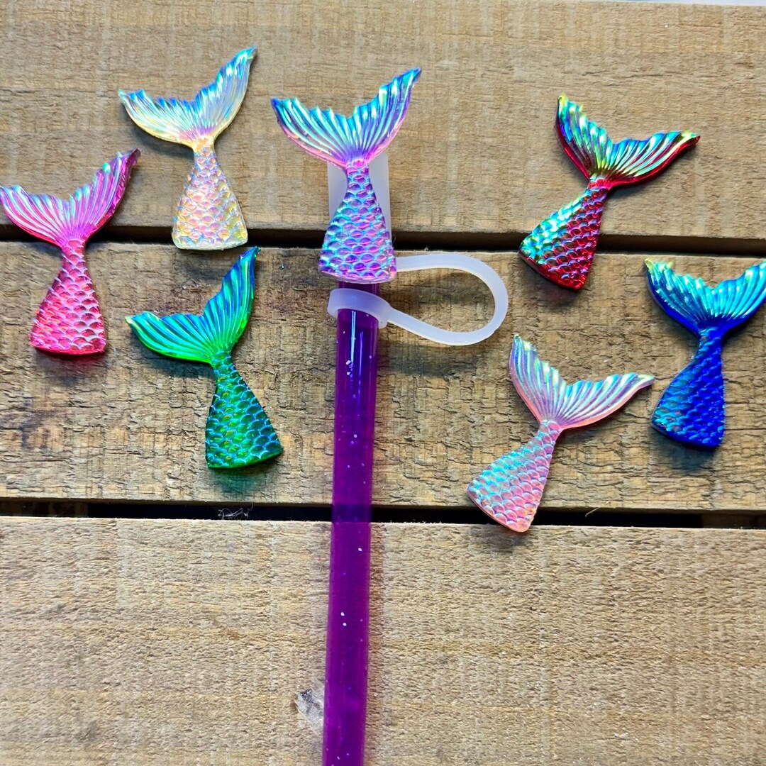 Iridescent High Sparkle Mermaid Tail Straw Cap Topper 7 Colors to ...