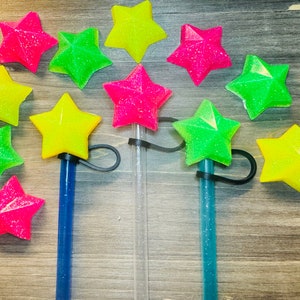 Neon Glitter Star Straw Cap 4 Colors to Choose From - Etsy