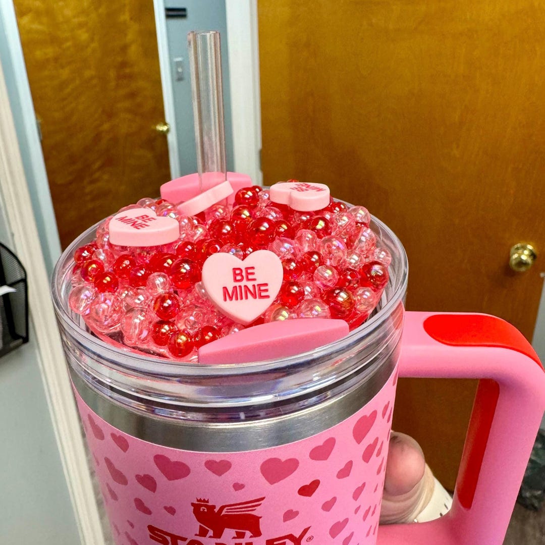 Be Mine Pink Heart Bubble Cup Topper - Etsy