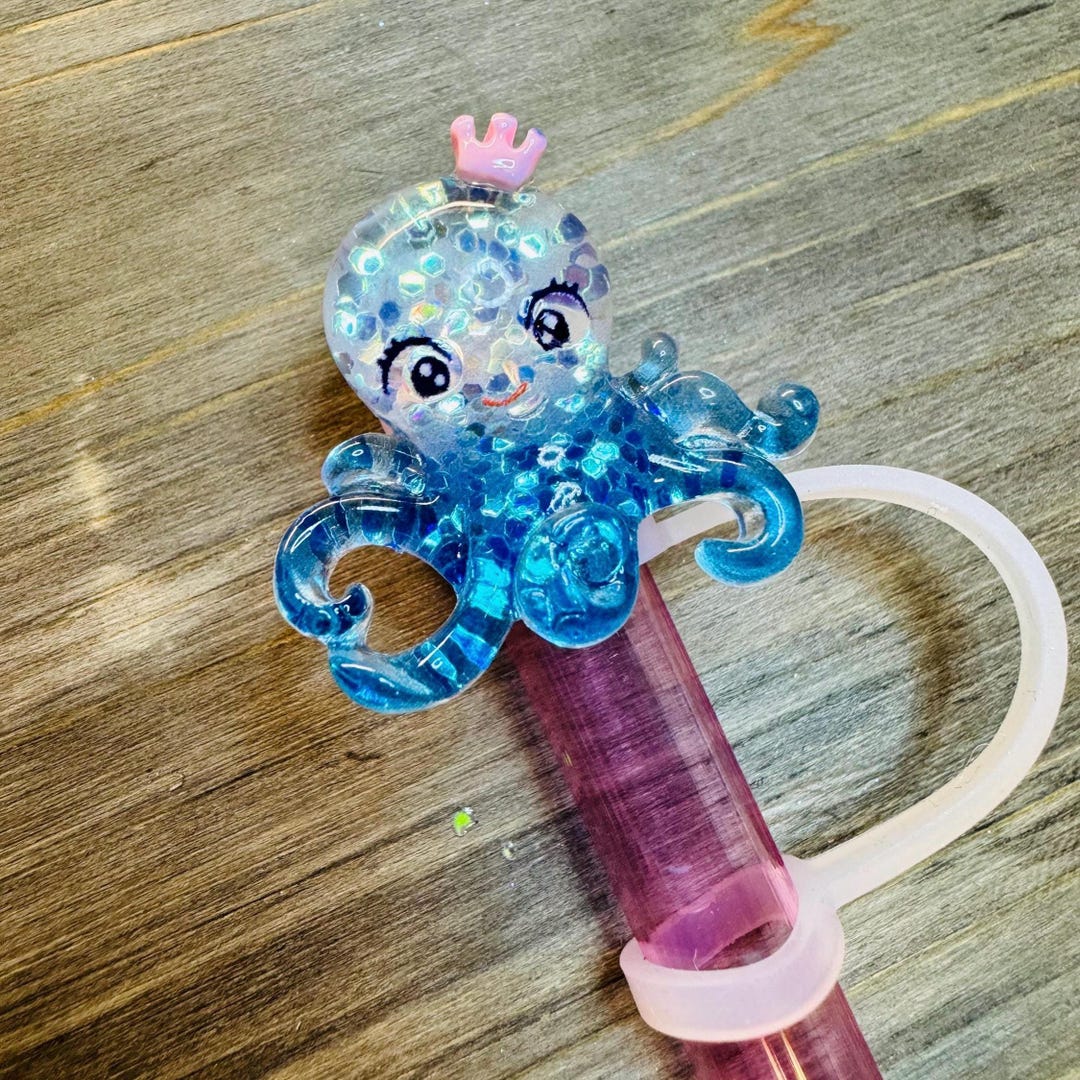 Blue Glitter Octopus Straw Cap - Etsy