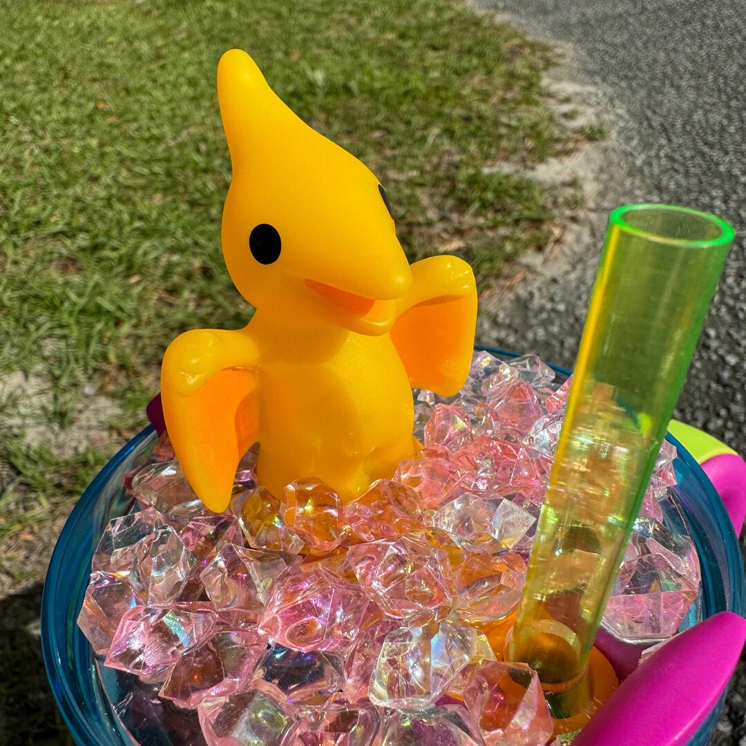 Yellow Pterodactyl Dinosaur 40 Oz Cup Topper With Pink and Clear ...
