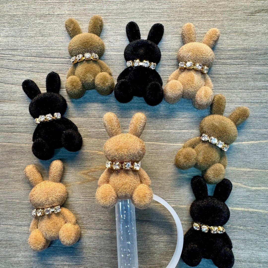 Fuzzy Bling Bunny Straw Cap Topper 3 Color Choices - Etsy