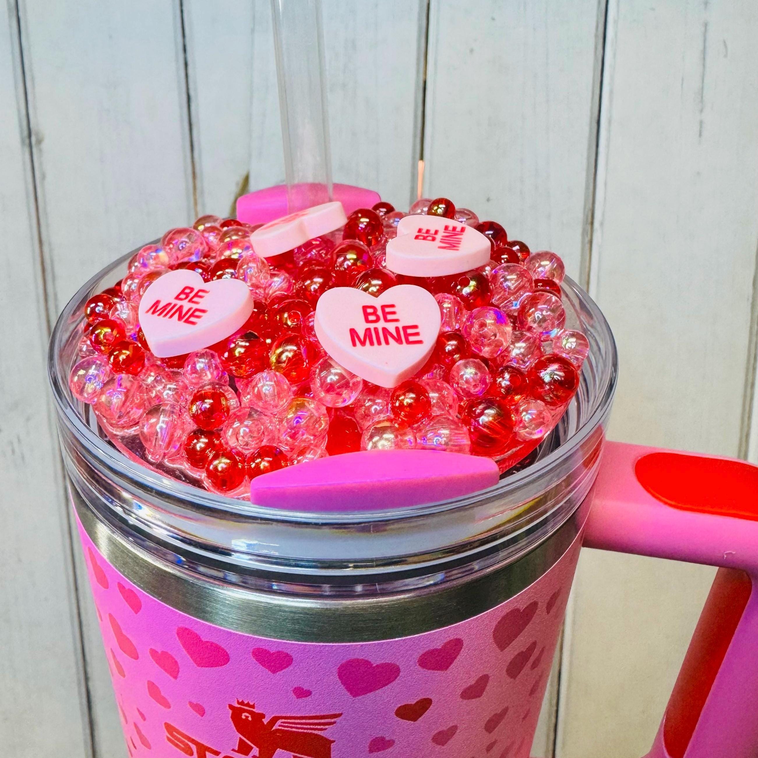 Be Mine Pink Heart Bubble Cup Topper - Etsy