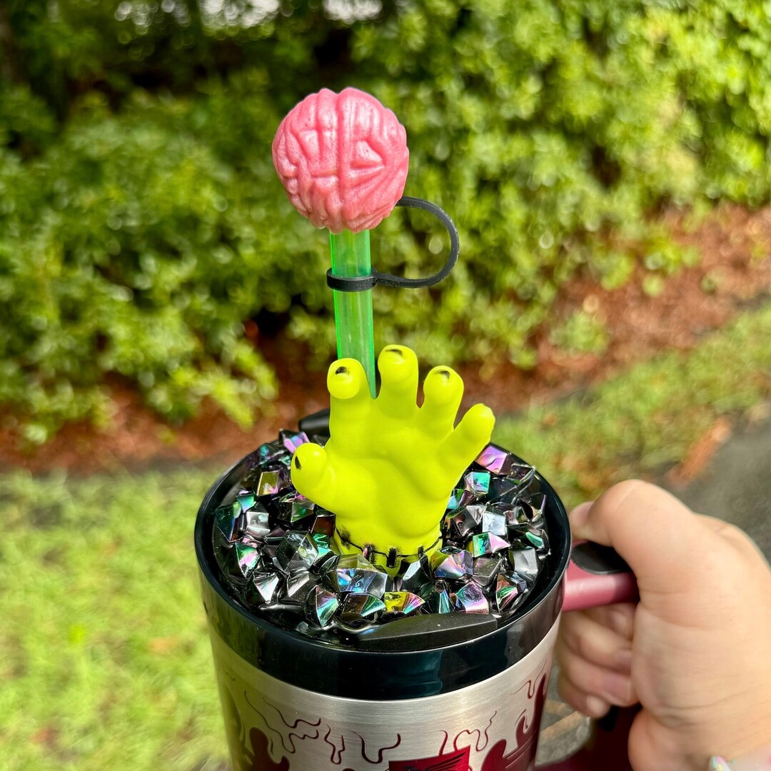 Zombie Hand Cup Topper With Optional Brain Straw Cap - Etsy