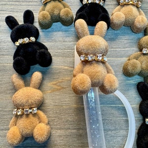 Fuzzy Bling Bunny Straw Cap Topper 3 Color Choices - Etsy