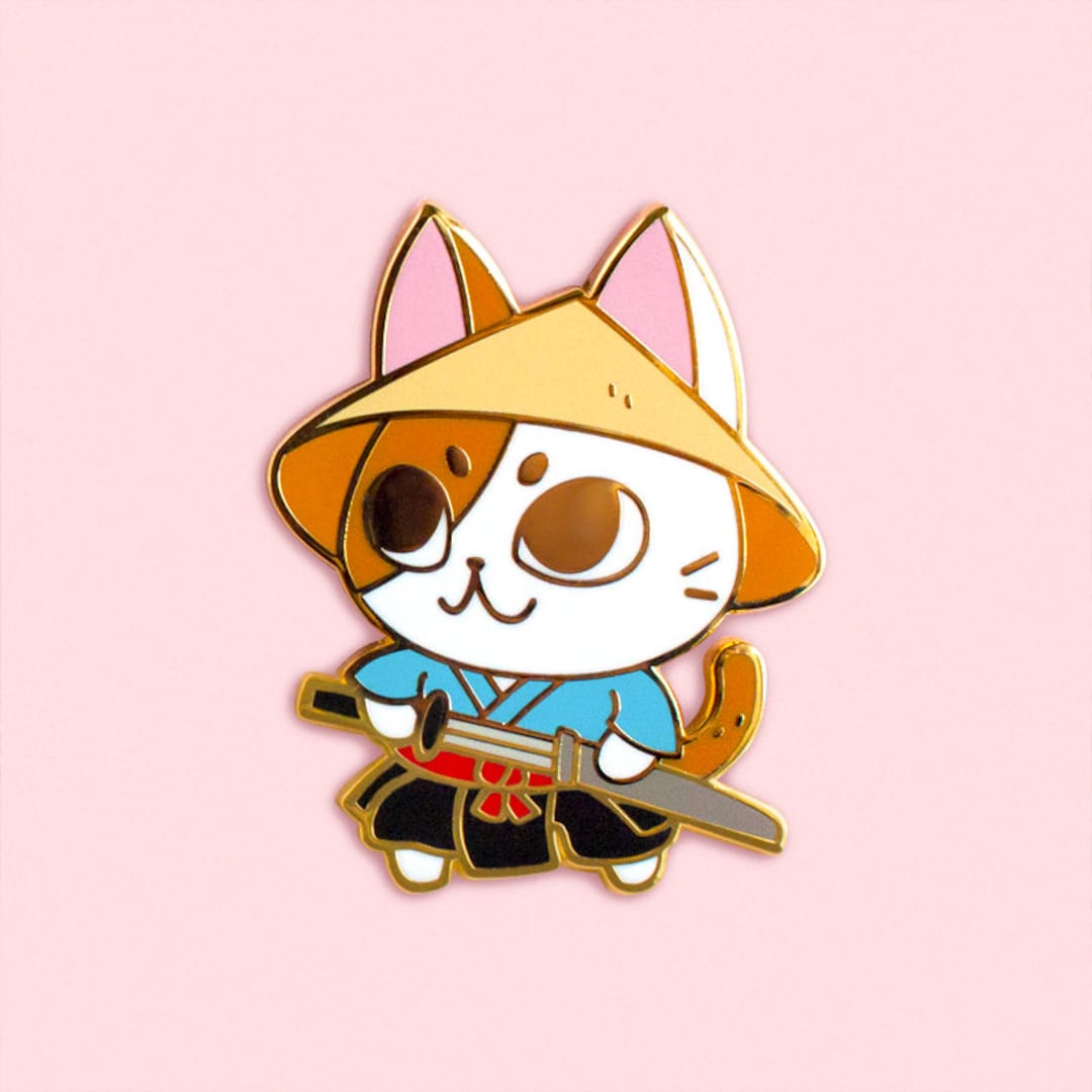 Samurai Cat Hard Enamel Pin / Calico, Japan, Japanese, Katana, Sword ...