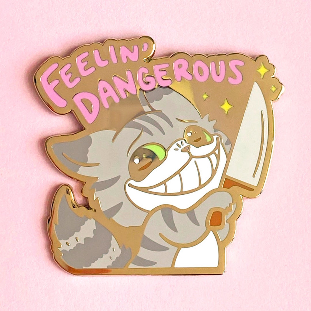 Feelin' Dangerous Cat Hard Enamel Pin / Knife, Funny, Lapel Pin, Badge ...