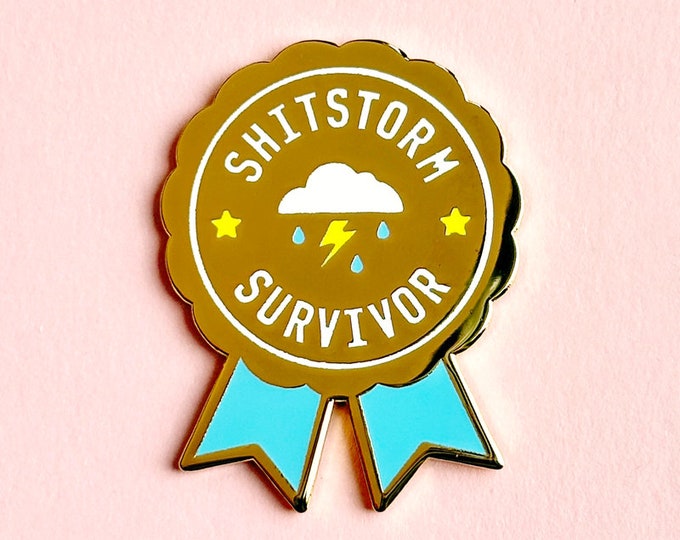Shitstorm Survivor Enamel Pin / Ribbon, Medal, Award, Kawaii, Funny ...