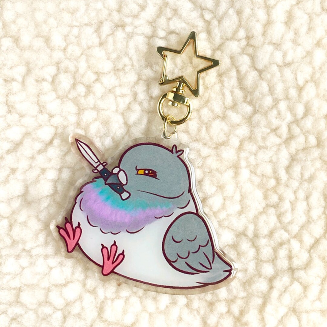 Switchblade Pigeon Keychain / Acrylic Charm, Knife, Bird, Funny - Etsy