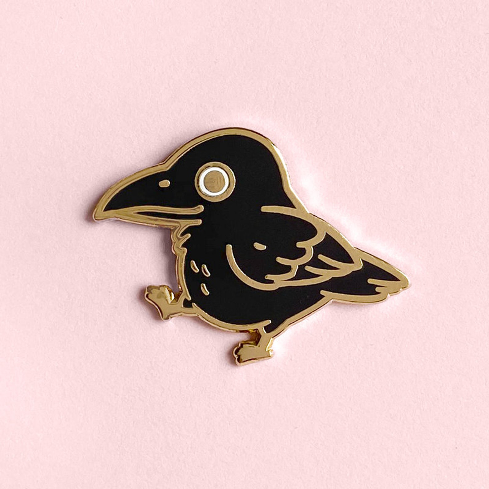 Chubby Crow Hard Enamel Pin / Raven, Bird, Lapel Pin, Badge, Gold - Etsy