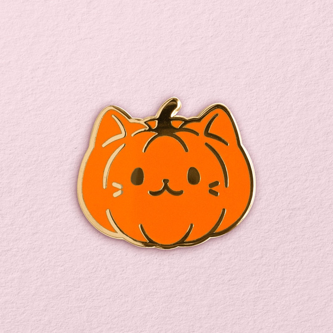 Pumpkin Cat Hard Enamel Pin / Halloween, Jack-o-lantern, Cute, Lapel ...