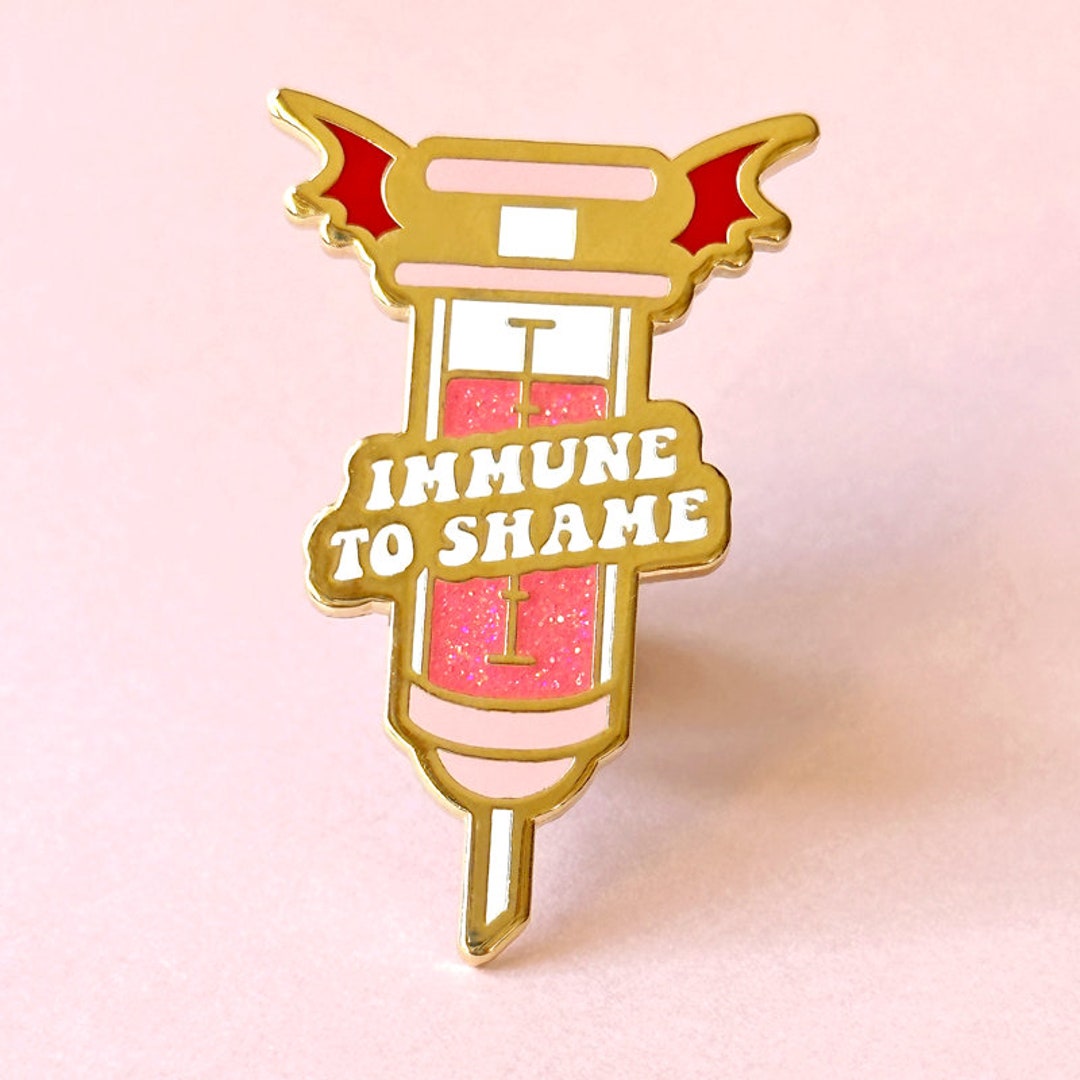 Immune to Shame Hard Enamel Pin / Syringe, Shot, Vaccination, Demon ...