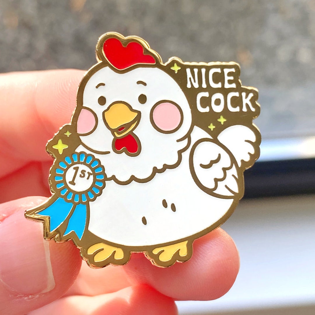 Nice Cock Hard Enamel Pin / Funny, Chicken, Rooster, Lapel Pin, Badge, Gold - Etsy