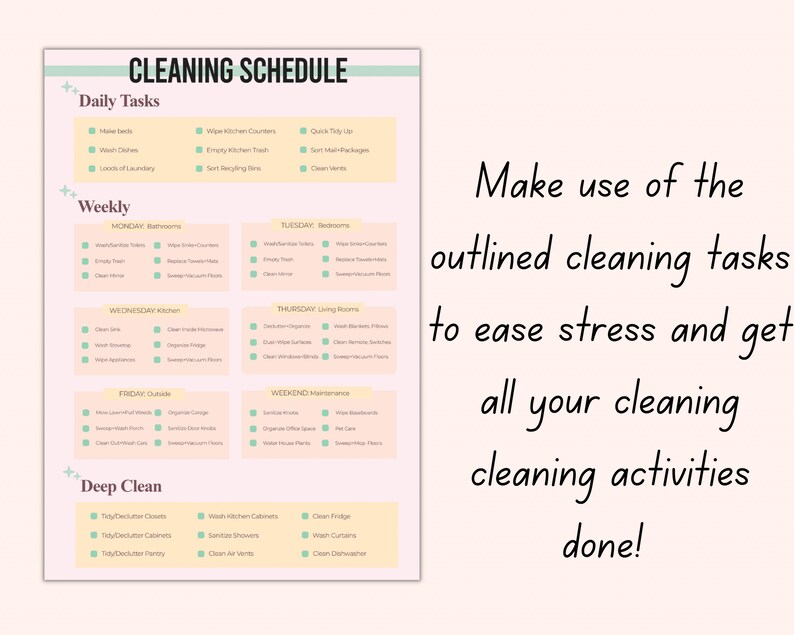Plantilla imprimible de cronograma de limpieza / Plantilla de ...