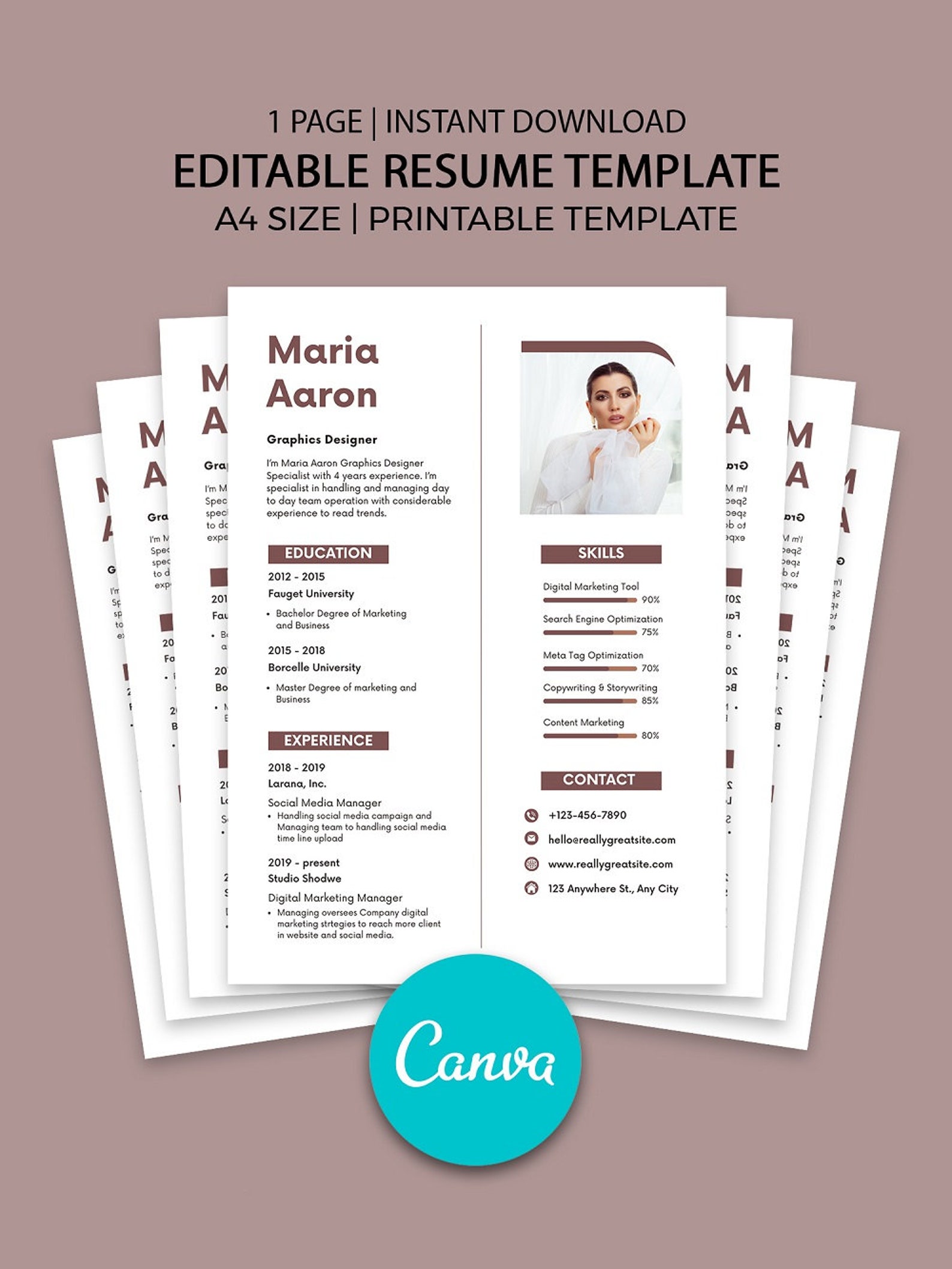 Editable Resume Template, Resume Template With Photo, Creative Resume ...