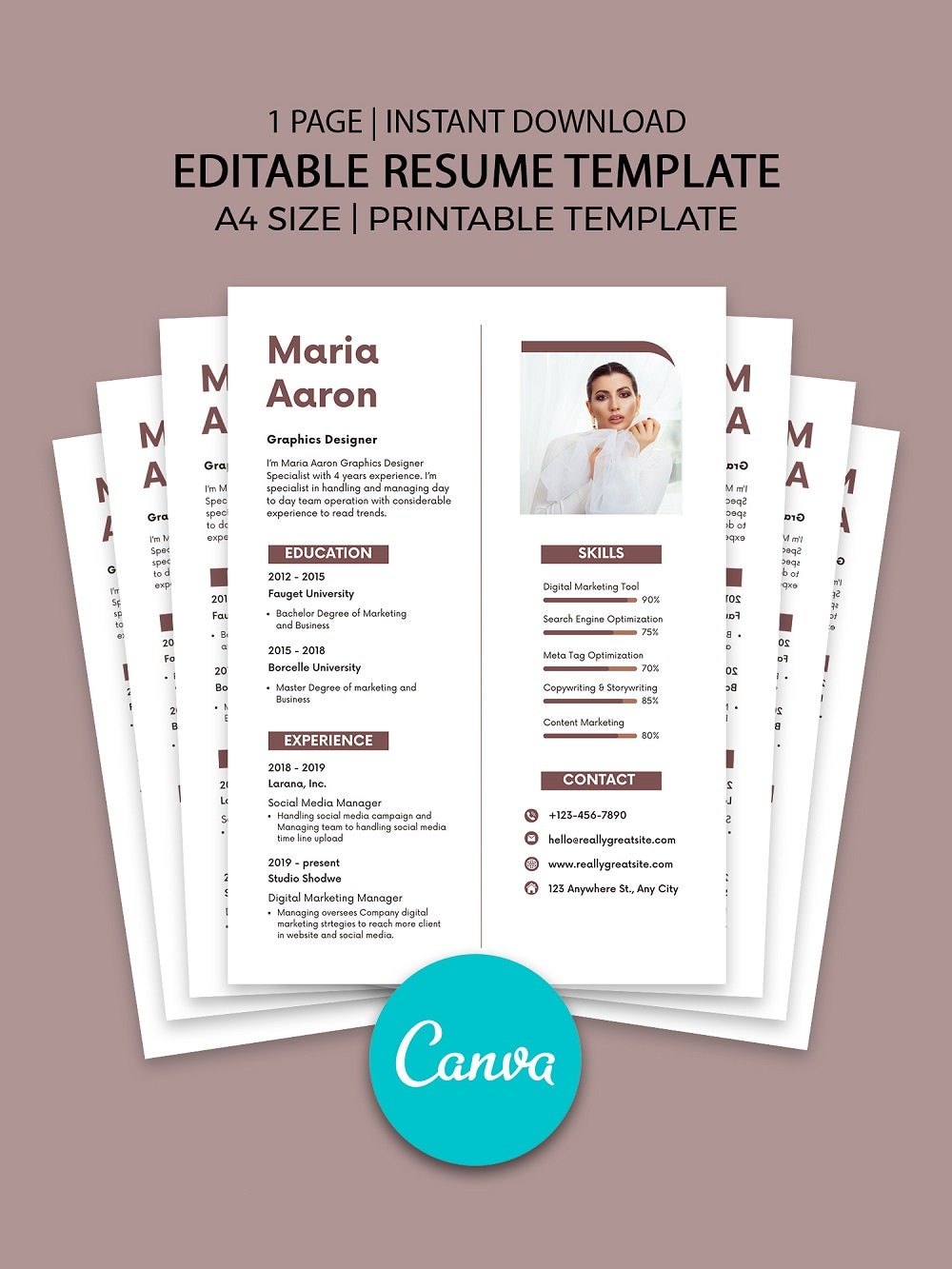 Editable Resume Template, Resume Template With Photo, Creative Resume ...