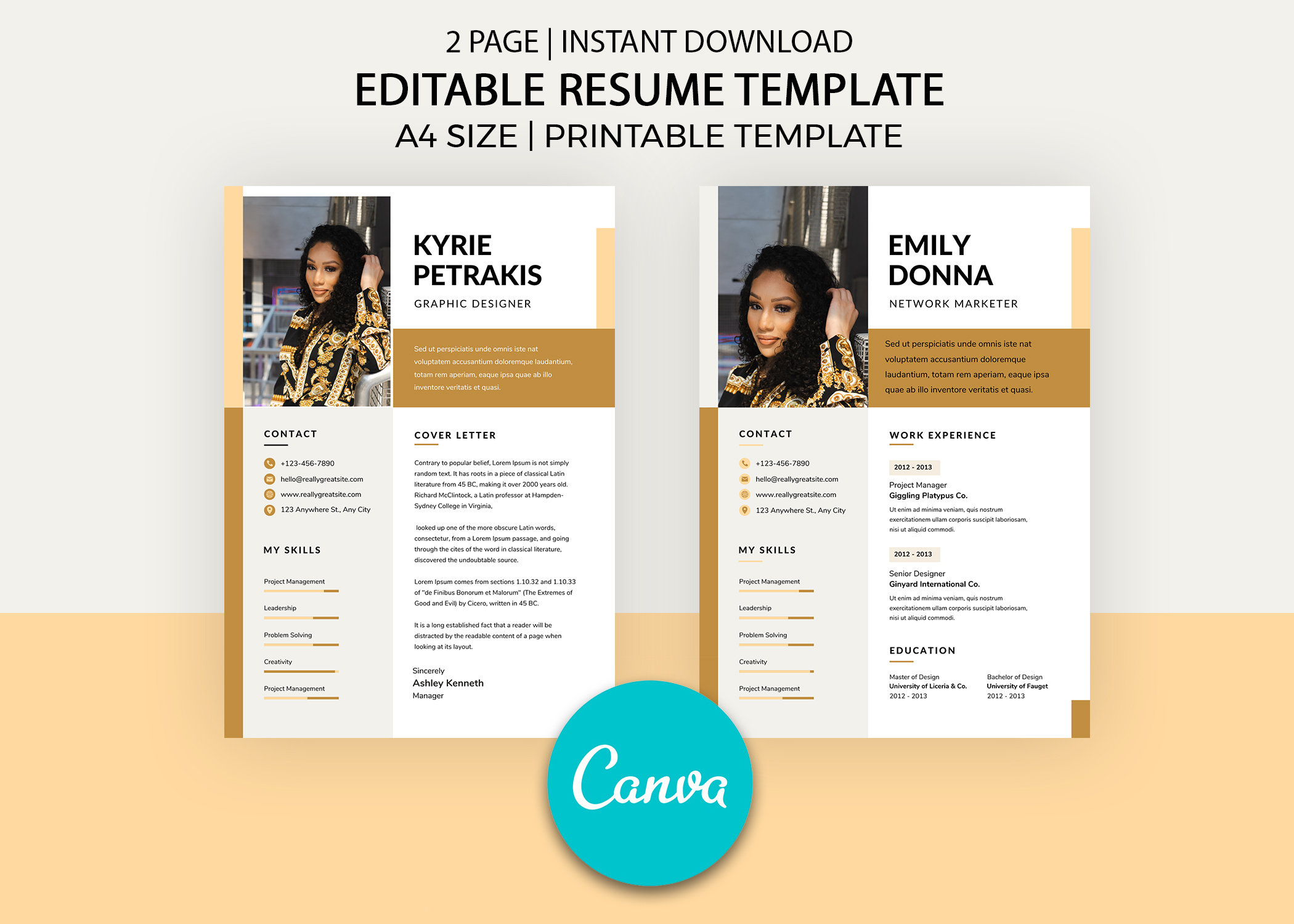 Creative Resume Template With Photo EDITABLE PRINTABLE Visual Modern ...
