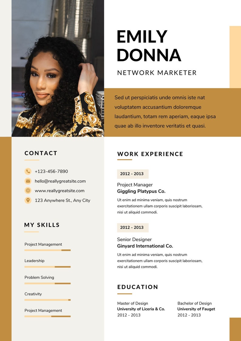 Creative Resume Template With Photo EDITABLE PRINTABLE Visual Modern ...