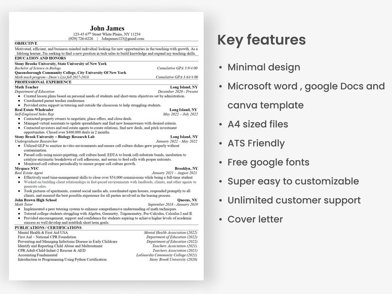 Resume Template and Cover Letter PRINTABLE ATS Friendly Clean Modern ...