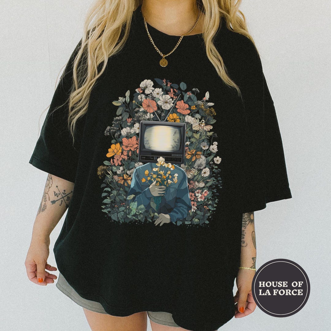 Floral TV Weirdcore Geek Comfort Colors Tee, Movie Lover Gift, Retro TV ...