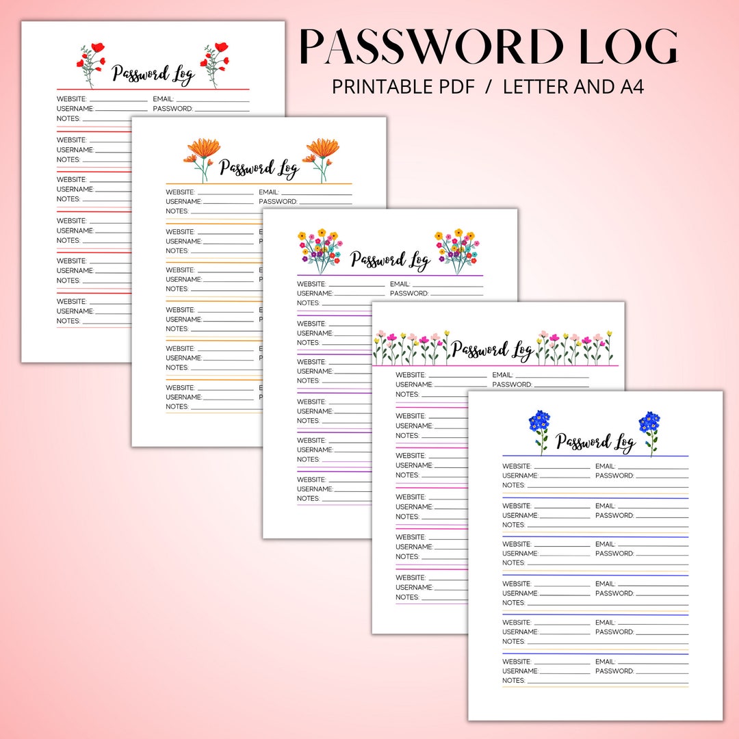 Printable Password Log, Password Tracker, Password Keeper, Username ...