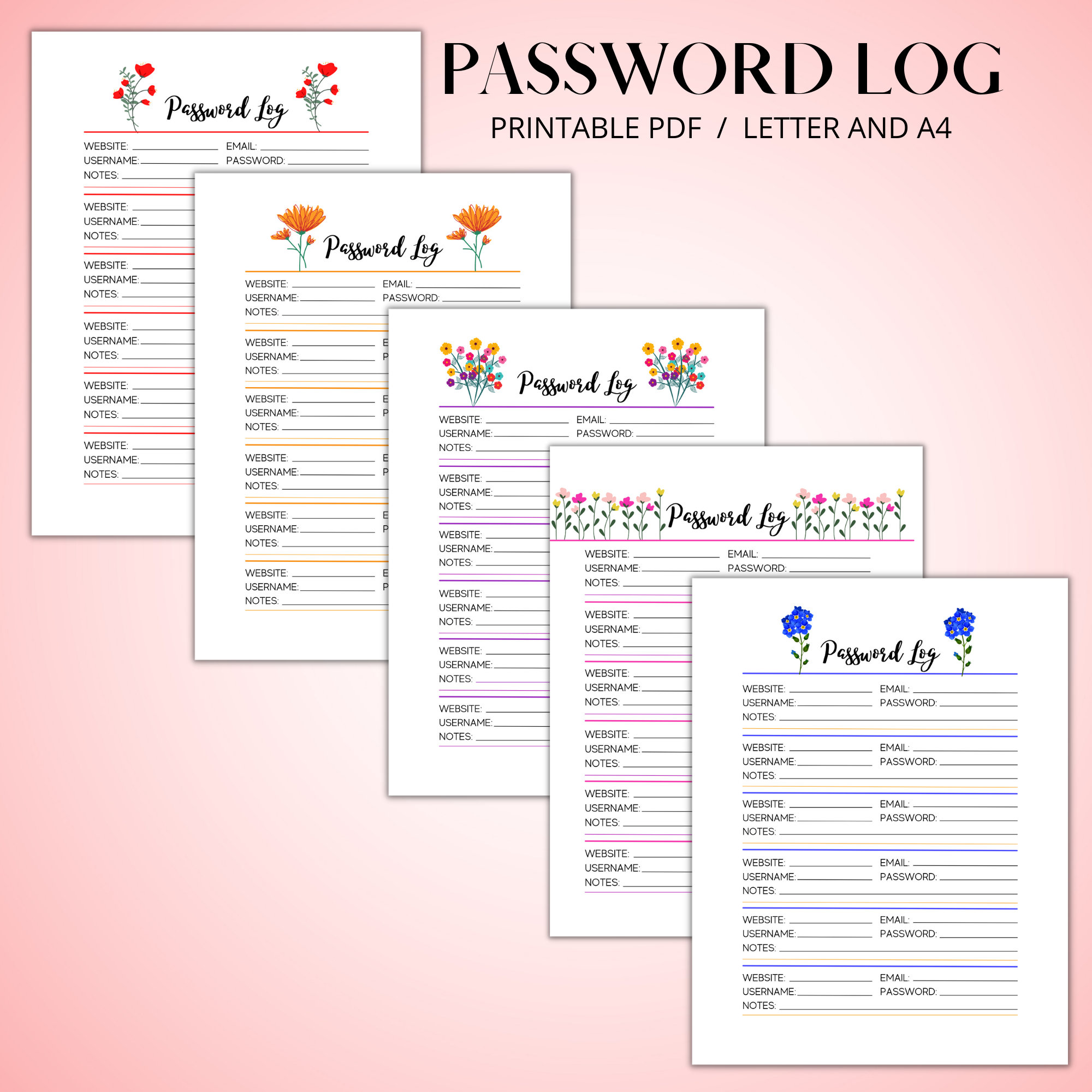 Printable Password Log, Password Tracker, Password Keeper, Username ...