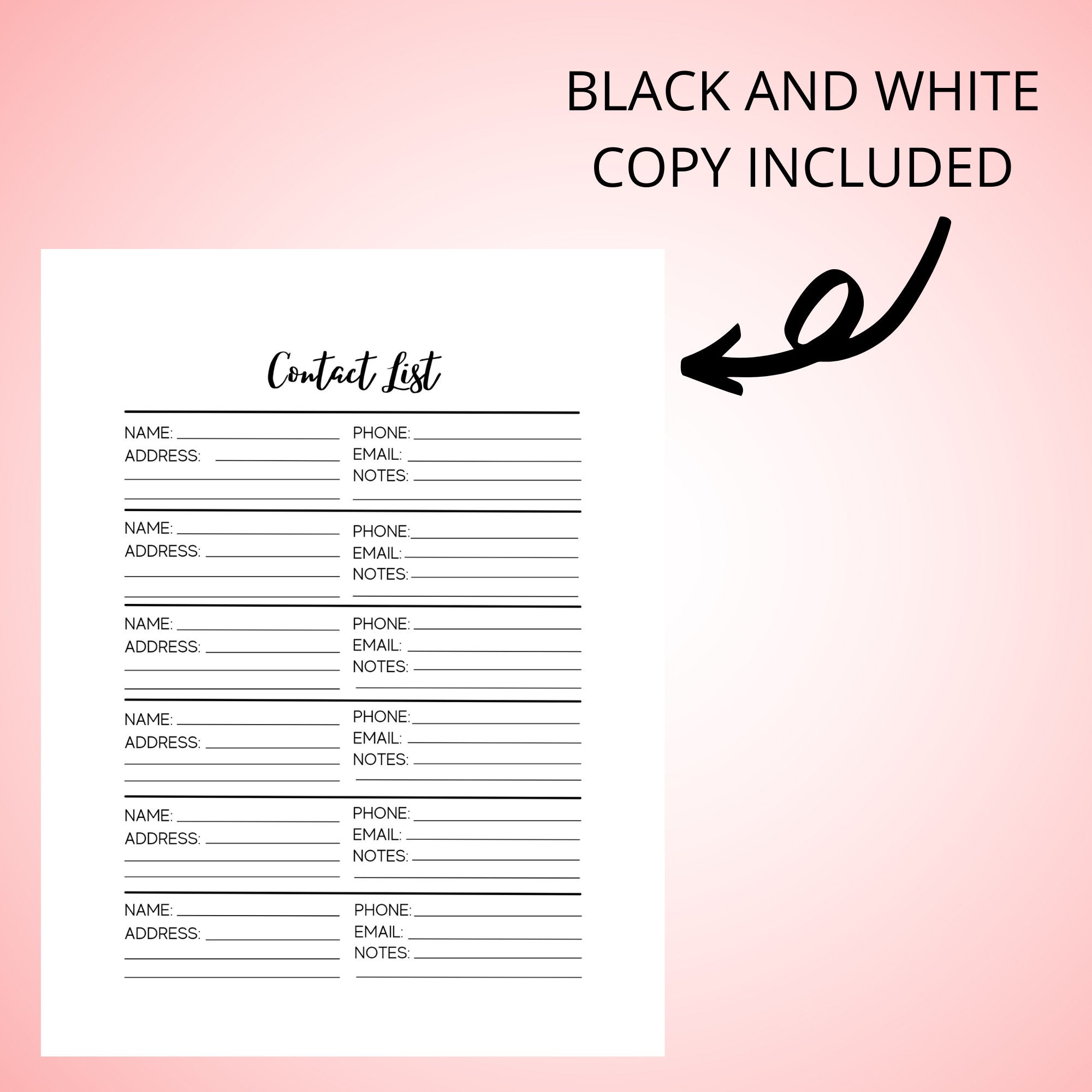 Printable Contact List, Address Book Template, Floral Contacts Log ...