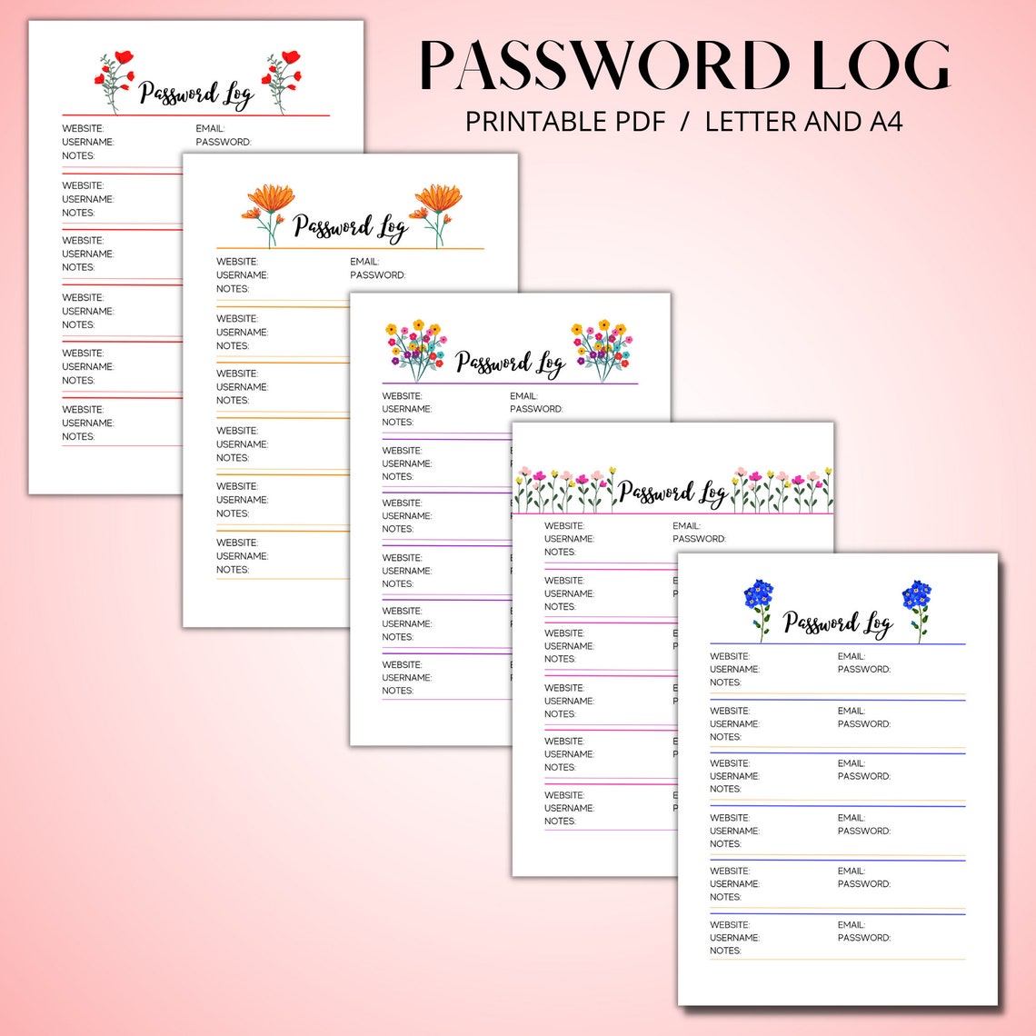 Printable Password Log, Password Tracker, Password Keeper, Username ...