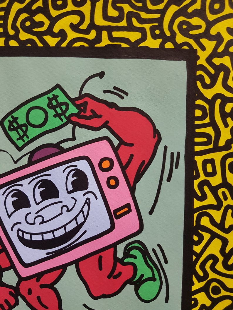 Keith Haring Illustration Drawing. Watercolor on Paper. Pop Art, Street ...