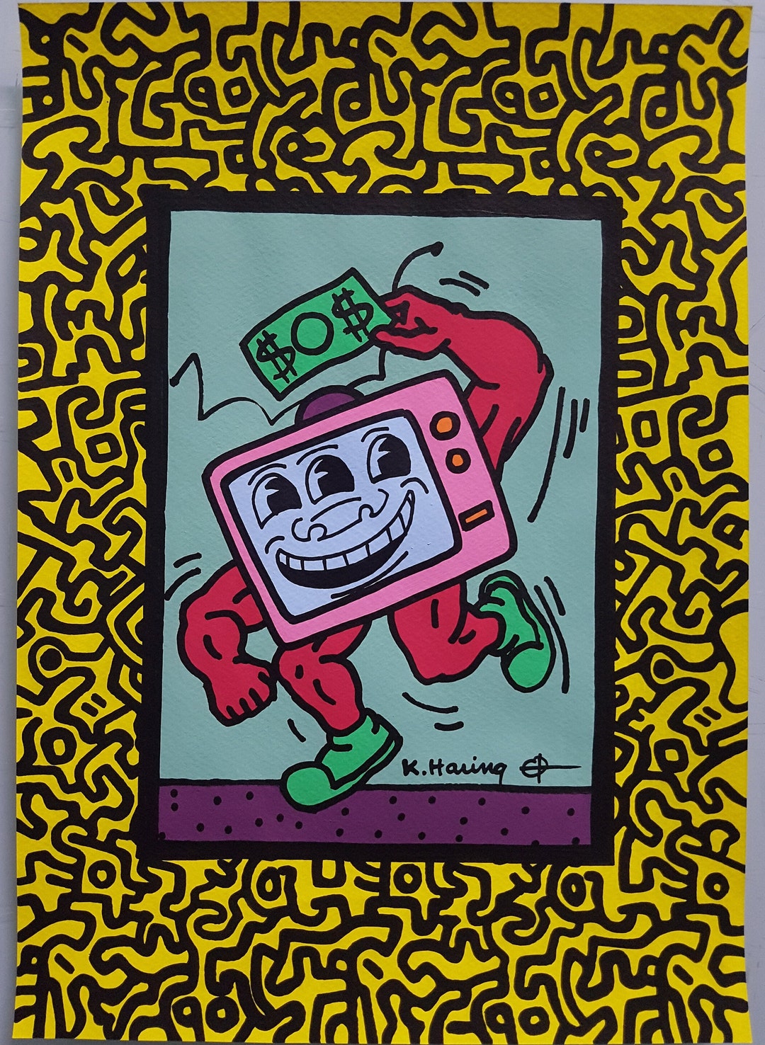 Keith Haring Illustration Drawing. Watercolor on Paper. Pop Art, Street ...