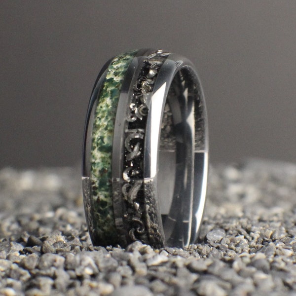 Moss Agate Meteorite Ring - Etsy