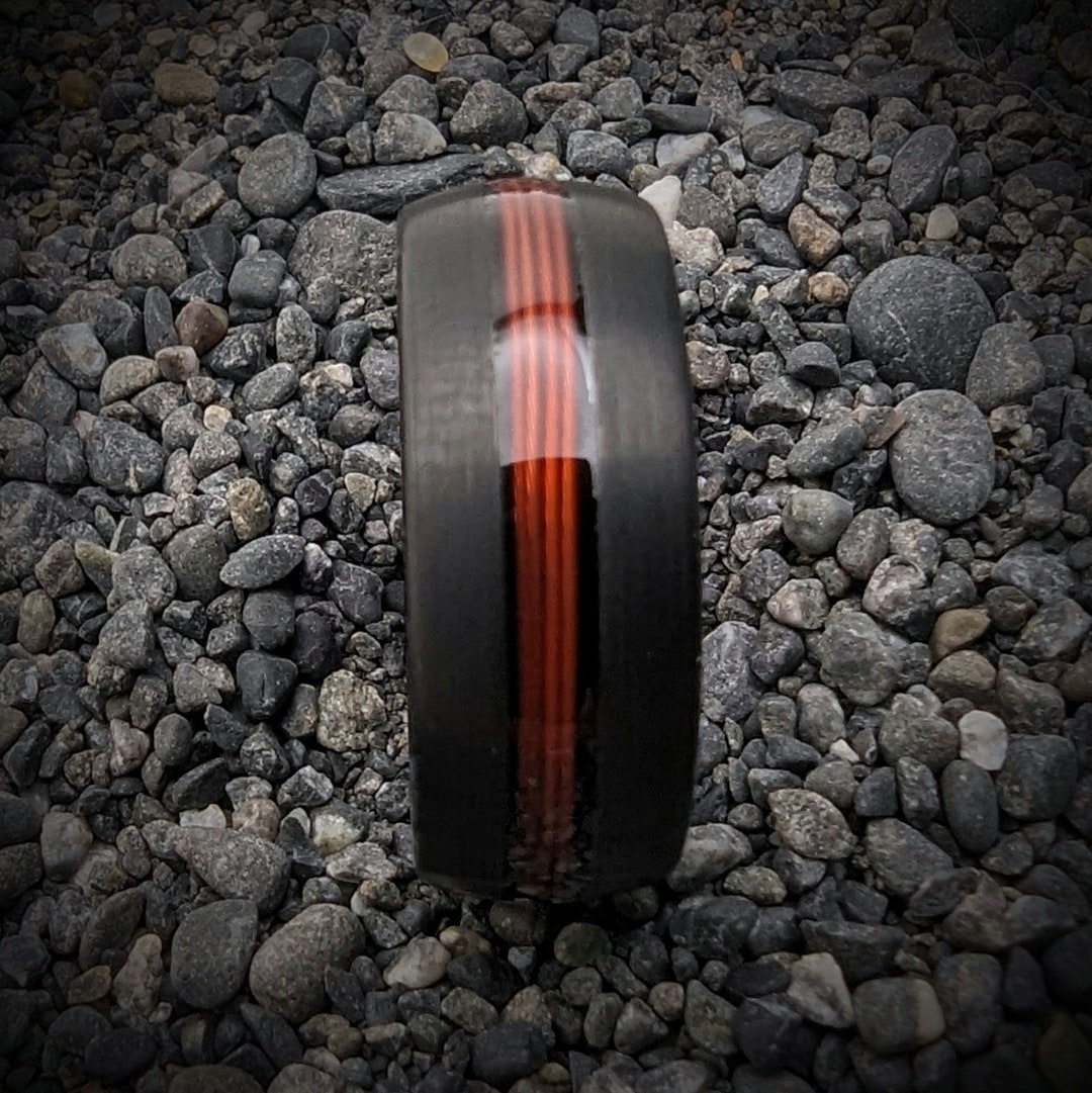 Red Fishing Line Wedding Band, Men's Fishing Ring, Red Wedding Ring ...