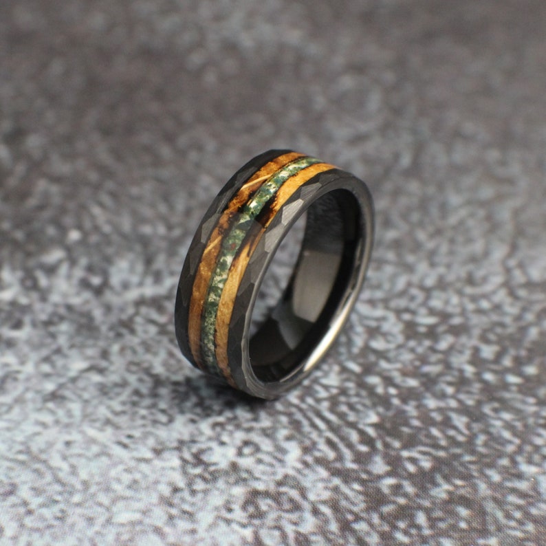 Whiskey Barrel Ring With Moss Agate, Moss Agate Ring, Hammered Moss ...