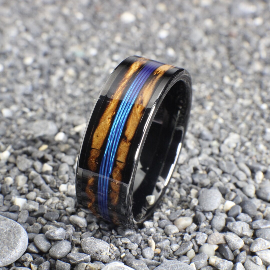 Blue Fishing Line Ring, Fishing Line Wedding Band, Fishing Ring With ...