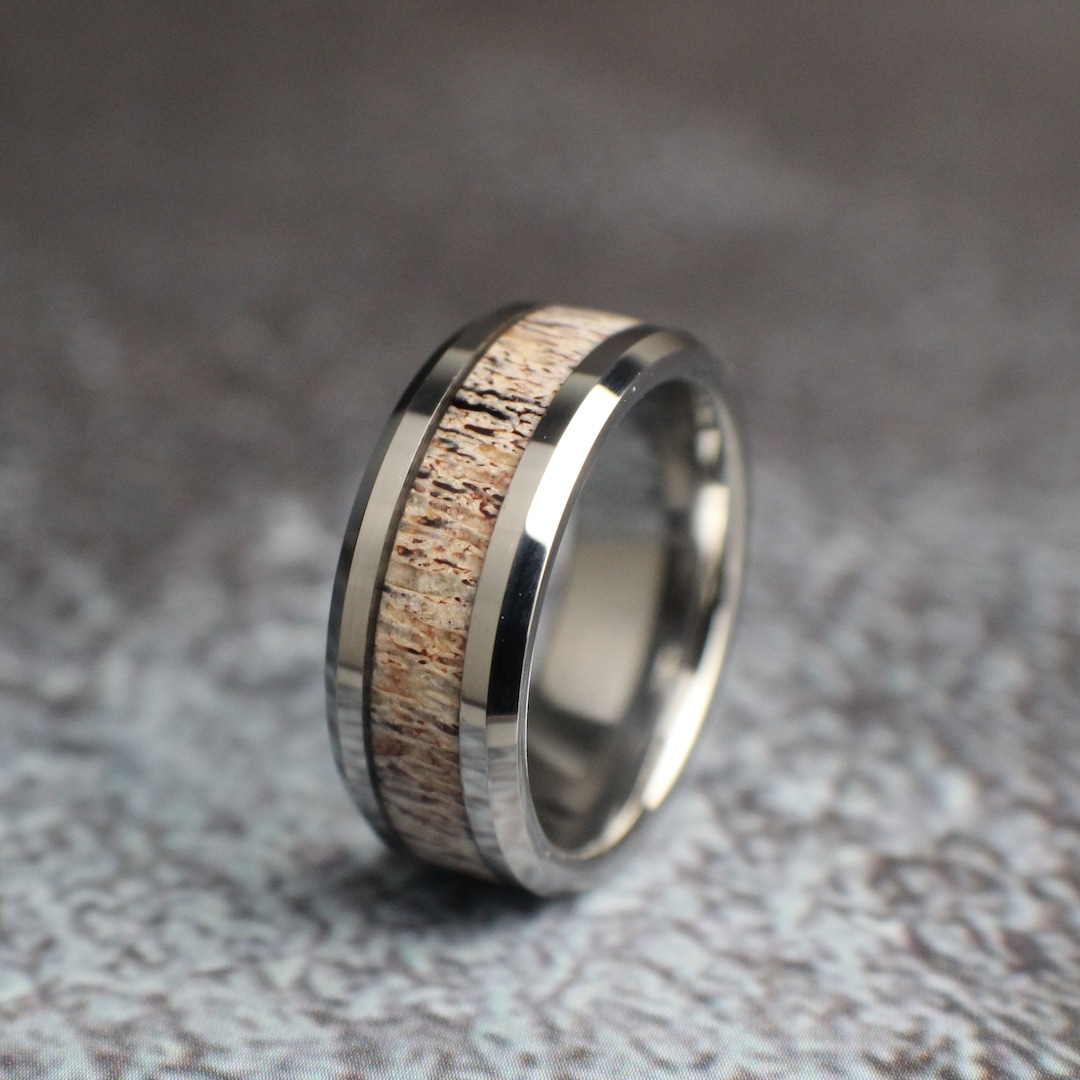 Men's Elk Antler Wedding Band, Tungsten Antler Ring - Etsy