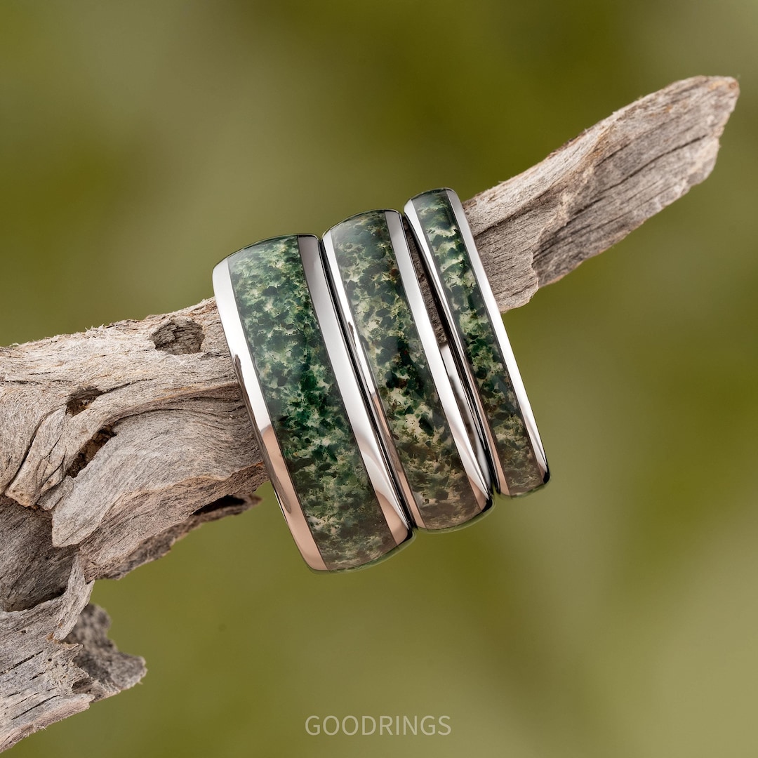 Moss Agate Ring, Wedding Bands With Moss Agate, Moss Agate Rings - Etsy