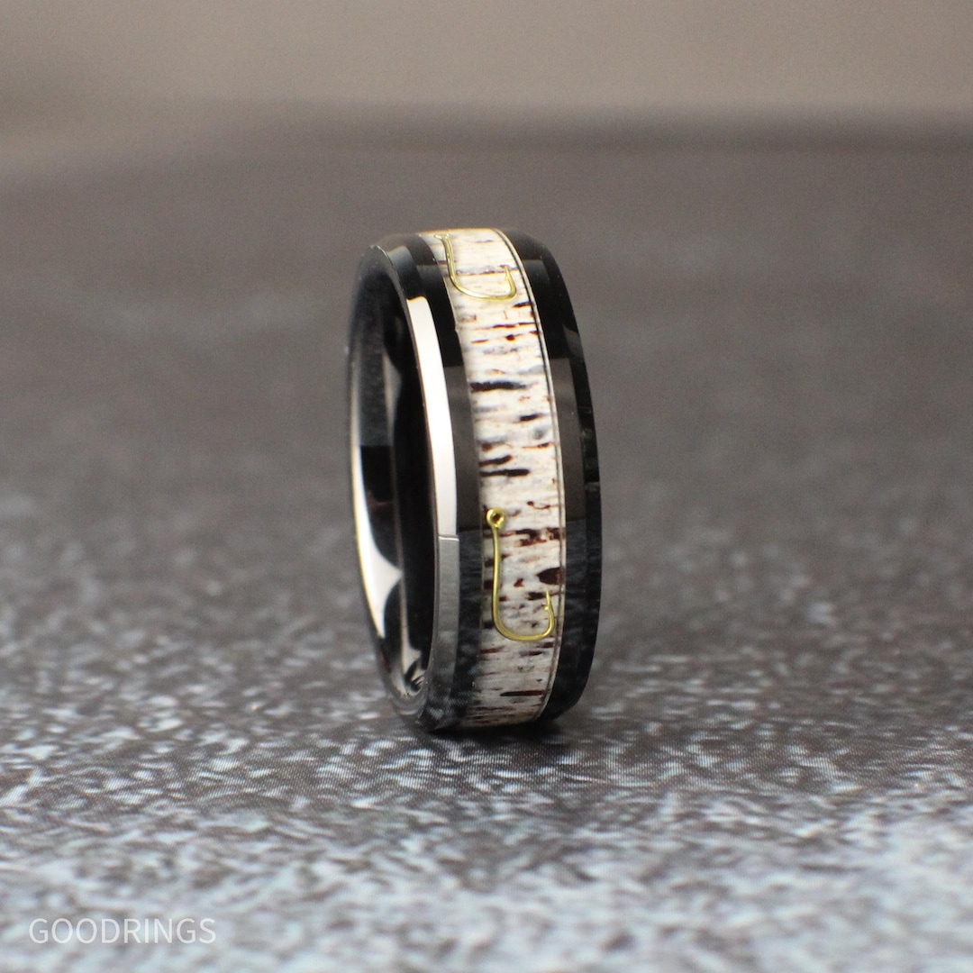 Fishing Hook Ring, Antler Ring With Fishing Hook, Fishing Ring, Men's ...