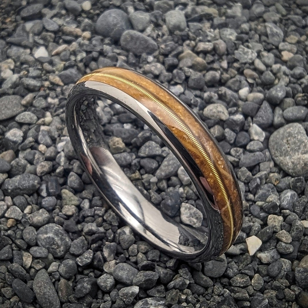 Women's Guitar String and Whiskey Barrel Ring, Guitar String Wedding ...