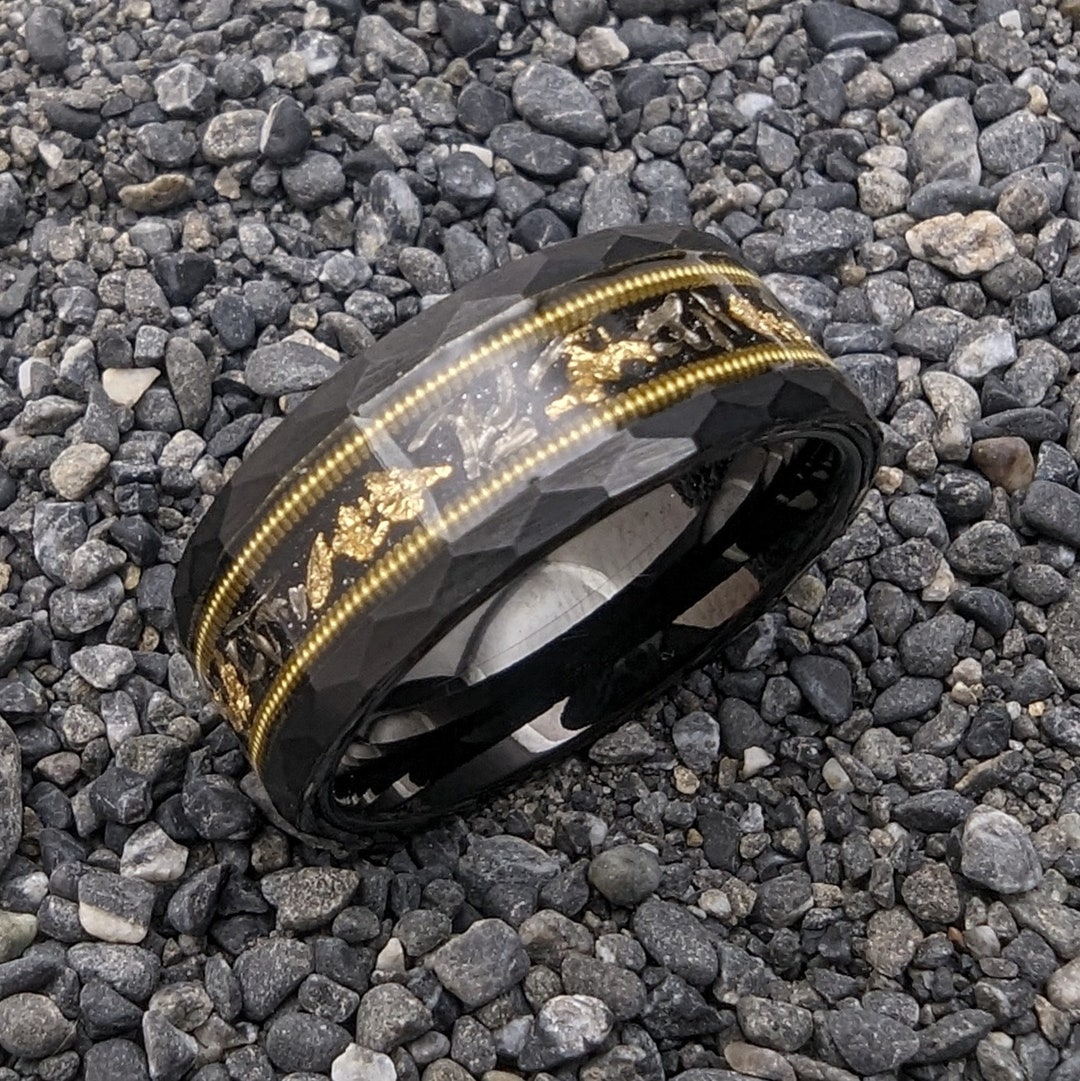 Guitar String Ring, Men's Wedding Band Unique, Meteorite Wedding Band ...