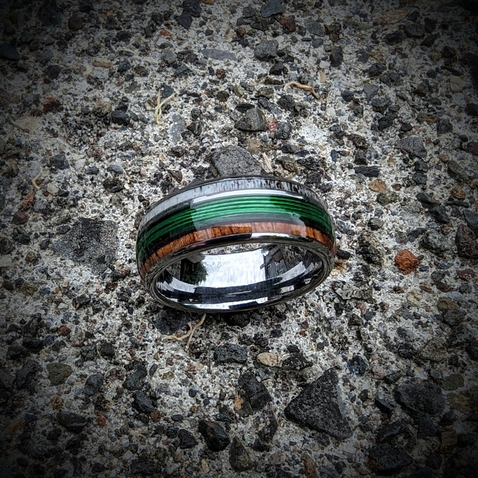 Men's Fishing Line Wedding Ring, Fishing Ring With Elk and Wood, Wooden ...